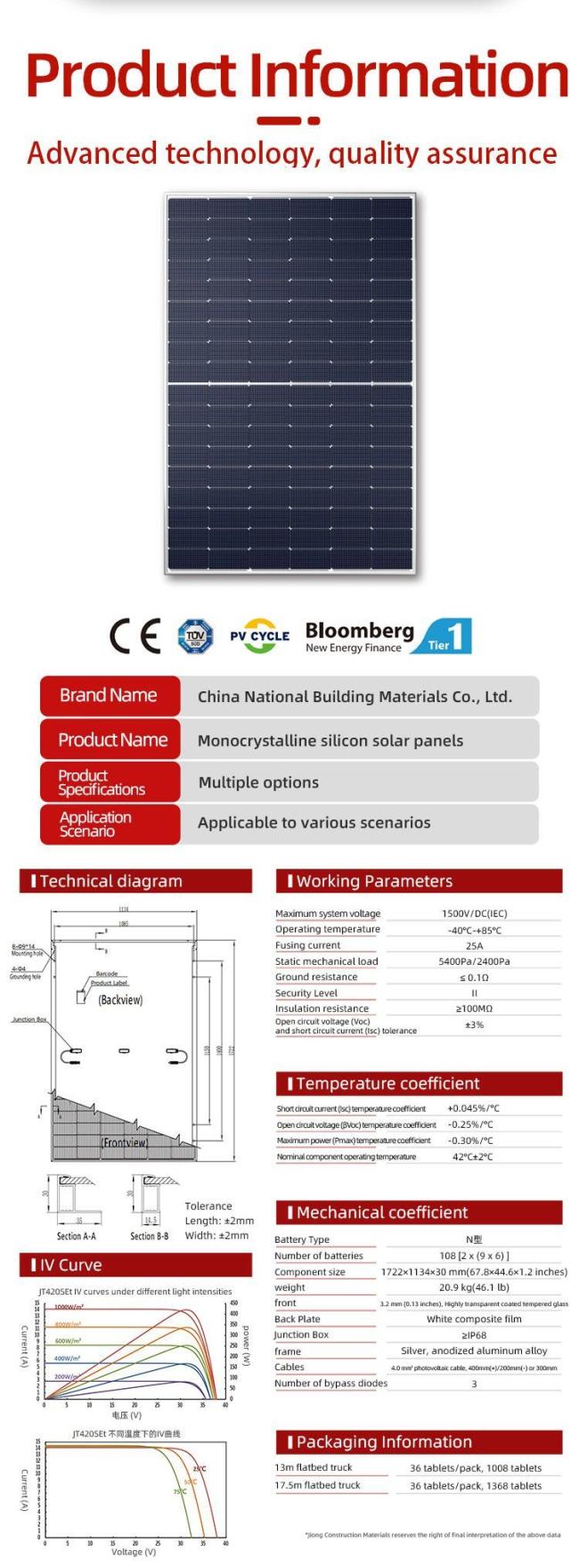 Dual Glass Mono Topcon Solar Module 22.7% Maximum Efficiency