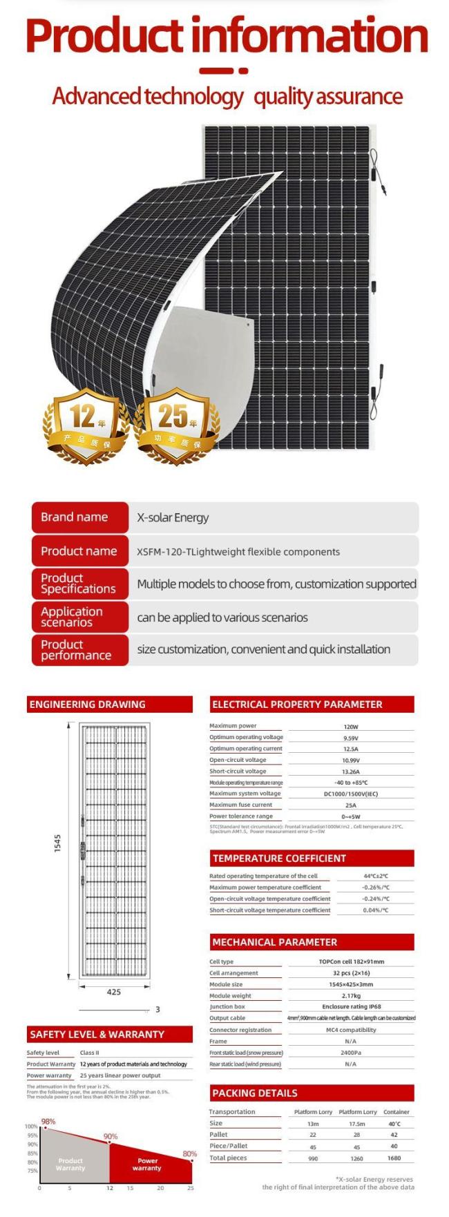 Semi-Flexible Solar Panel Lightweight Electric Cell Module Monocrystalline 23.55 Efficiency