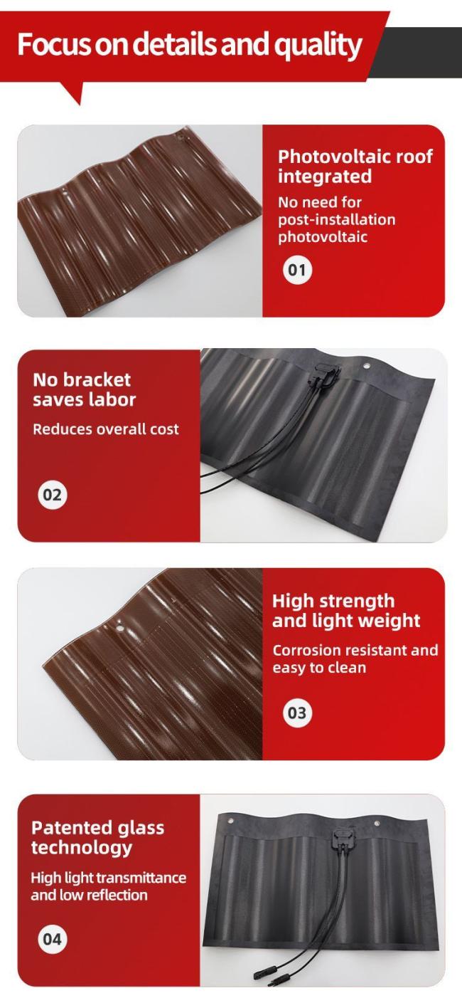 Solar Roof Tile Renewable Energy Integrated CIGS BIPV Tile 50W Suitable for European Villas Red Solar Roof Tiles