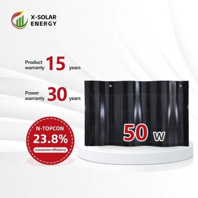 China Temperatura nominal de funcionamento da célula 44 graus Vermelho Preto Cor Tecnologia fotovoltaica Hantile 50W BIPV painéis solares à venda