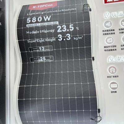 China Zuhause Kleines 580W flexibles Solarumrichter-Panel mit optimaler Betriebsspannung 44.19V und Offener Stromkreislaufspannung 53.03V zu verkaufen