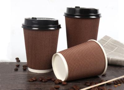 China 90mm Mouth Three Layers Corrugated Disposable Coffee Cups 16oz for sale