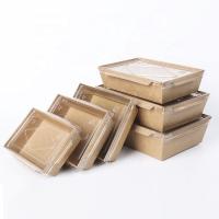 China Disposable Biodegradable Food Container Kraft Lunch Box Rectangular 500ml - 2100ml for sale