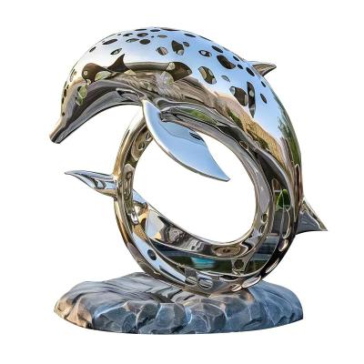 China Mirror Perforated Whale Stainless Steel Sculpture Large Outdoor Metal Statue for sale