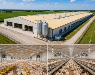 China Steel Structure Poultry House Large Scale Anti Corrosion Industrial Chicken Farm Building for 200000 Broilers for sale