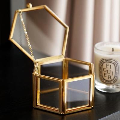 China S3.5*7*5 Hexagonal Greenhouse Glass Jewelry Storage Box for sale