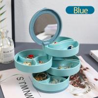 China Plastic Blue Rotating Jewelry Organizer Box Compact Storage Case for sale