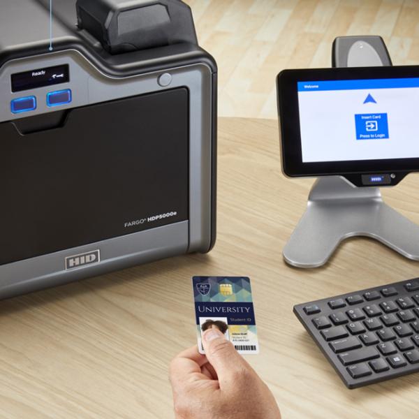 Quality HID FARGO HDP5000E High Definition ID Card Printer with 300 dpi Resolution and High-definition Retransfer Printing at 133 Cards per Hour for sale