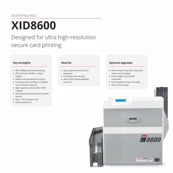 Quality Matica XID8600 600dpi Resolution ID Card Printer with Microtext and UV Printing at 125 Cards Per Hour for sale