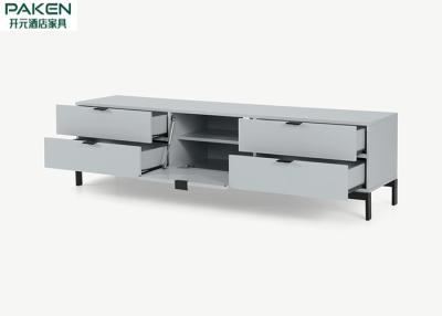 China Hotel Wide Media Gray TV Stand With Multiple Drawers Iron Base Large Storage Space for sale