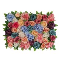 China Silk Rose Artificial Flower Wall Panels Wedding Background Layout 40x40 for sale