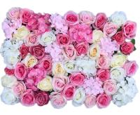 China Silk Hydrangea Rose Artificial Flower Backdrop Wall Panel in bulk for sale