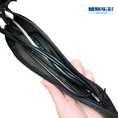 China Schwarzes Reißverschluss Kabel Hülle Geflecht Wickel PET Erweiterbares Netz Hülle Mit Reißverschluss zu verkaufen