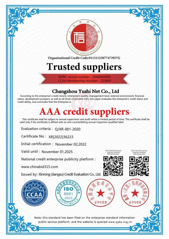 Trust supplier  - changzhou yushi net co., ltd