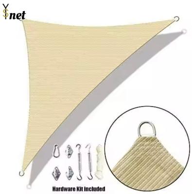 China 230GSM Beige Triangle sun Shade Sail Screen UV Finished 5mX5mX5m for Outdoor Swimming Pool Privacy Net and Garden Shading for sale