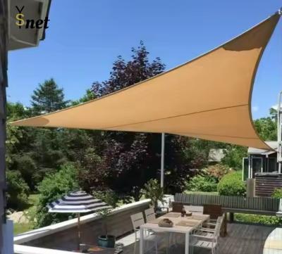 China 230GSM Beige Triangle sun Shade Sail Screen UV Finished 5mX5mX5m for Outdoor Swimming Pool Privacy Net and Garden Shading for sale