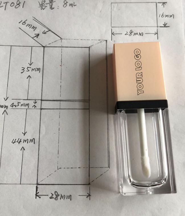 8ml flat square empty lip gloss tube side view