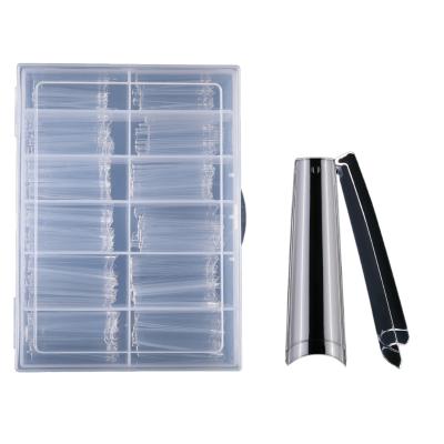 China Extra Long Clear Acrylic Nails Coffin Shape C Curved Half Cover Clear Fake Nails for sale