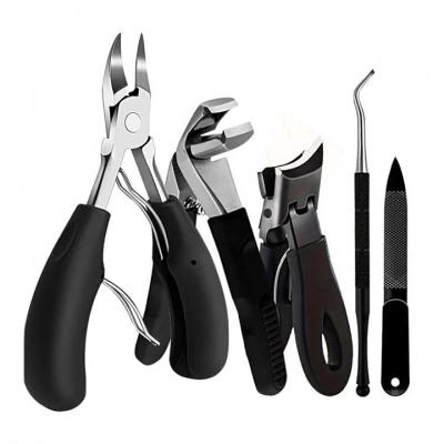 China Classic 5pcs Nail Clipper Set DIY Black Large Opening Manicure And Pedicure Set for sale
