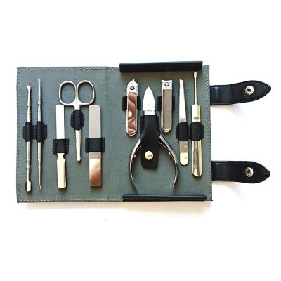 China Stainless Steel PU Leather Nail Pedicure Grooming Kit 10pcs Manicure Tools Set for sale