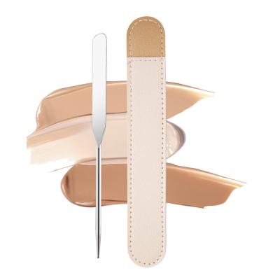 China Silver Stainless Steel Mixing Palette Cosmetic Spatula With Leather Case for sale