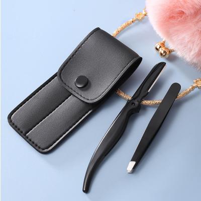 China 2-in-1 Eyebrow Grooming Tool Black Manual Razor Tweezers Set for sale
