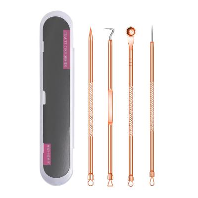 China 4pcs Rose Gold Whitehead Needle Comedone Pimple Extractor Set for sale