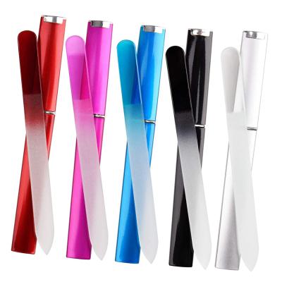 China Custom LOGO 14cm Colorful Double Sided Glass Nail File with Protective Case for sale