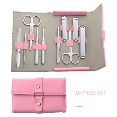 China Pink Manicure Pedicure Set Girls 10pcs Nail Tools Kit with Customized Logo for sale