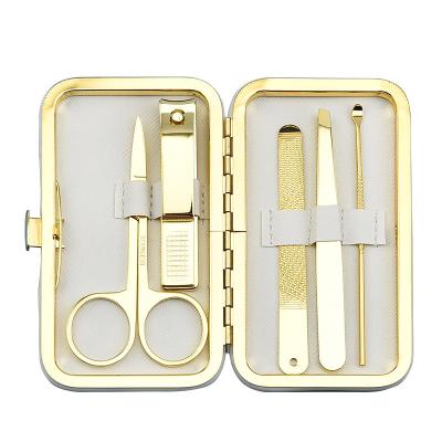 China Luxurious 5pcs Full Gold Stainless Steel Manicure Pedicure Set Customized Logo for sale