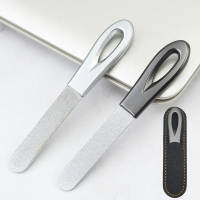 China Double Sided Stainless Steel Meta Nail File Anti Slip Handle And Leather Case for sale