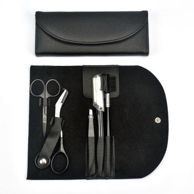 China 5pcs Stainless Steel Eyebrow Razor Set Beauty Scissors Trimmer Comb Grooming Kit for sale
