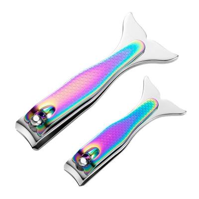 China Professional Nail Tools 2pcs Stainless Steel Rainbow Mermaid Nail Clipper Set for sale