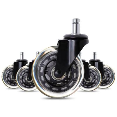 China Mute 3 Inch Transparent PU Plastic Office Chair Casters 50mm Furniture Caster Wheel Plate School Black Boss Chair Universal for sale
