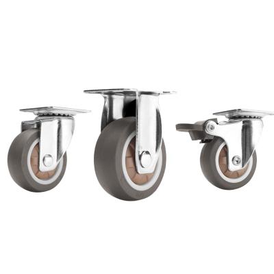 China Silent Rigid TPR Rubber Furniture Casters Roller Bearing Swivel Wheels with Brake for Office Hospitals Hotel Trolleys for sale