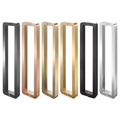 China Large Modern Frameless Shower Room Wooden Door Handle Square Stainless Steel Tube Rose Black Titanium Glass Door Hotel Bathroom for sale