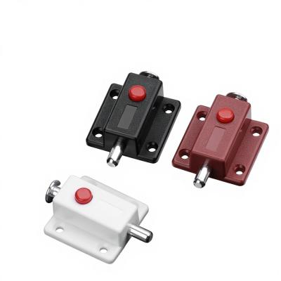 China Automatic Modern Durable Button Latch Cabinet Surface-Mounted Plastic Bolt Lock Catch Furniture Hardware Pin Spring Latch for sale