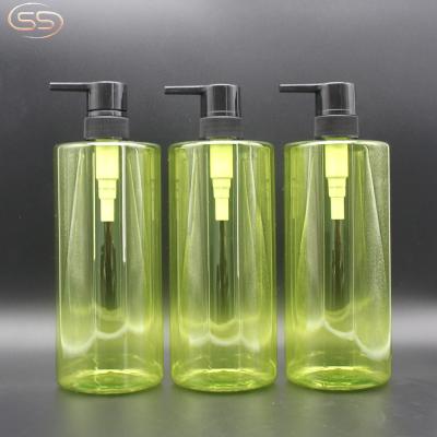 China 1000ml Green Plastic PET Shampoo Bottle with Black Lotion Pump for sale