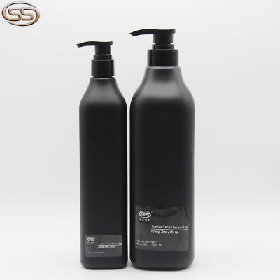 China 500ml 1000ml Matte Black Square PET Plastic Shampoo and Boay Wash Bottle for sale