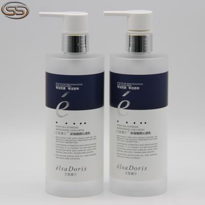 China 320ml Frosted Clear Plastic PET Shampoo and Shower Gel Bottle With Sliver Pump for sale