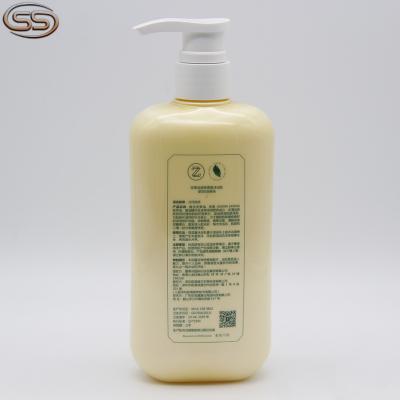 China China Supplier 500ml Yellow Flat Plastic Cosmetic Shampoo Bottle With Lotion  Pump for sale