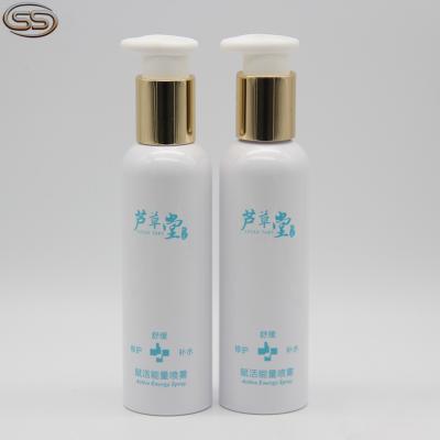 China 140ml Screen Printing Handling Plastic Cosmetic Lotion Bottle with Golden Pump for sale