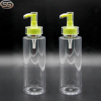 China 350ml Transparent PET Plastic Bottle with Lotion Pump for Shampoo and Shower Gel for sale