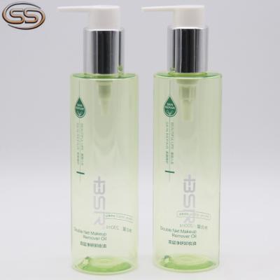 China 200ml Green Transparent Plastic PET Shampoo Bottle with Sliver Lotion Pump for sale