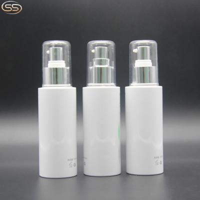 China 100ml Plastic PET Cosmetic Bottle with Sliver Lotion Pump For Skin Care for sale