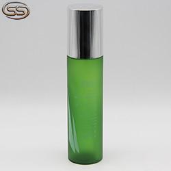 China 150ml Green Frosted Plastic Cosmetic Lotion Pump Bottle with Sliver Cap for sale