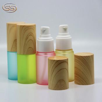 China Colorful 50ml Frosted Plastic Cosmetic Lotion Pump Bottle with Bamboo Cap for sale