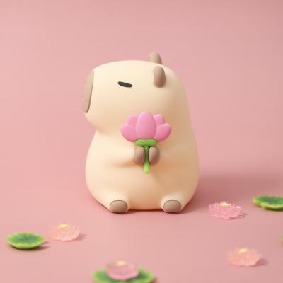 China Cute Silicone Capybara Night Light Children's Nightlight Gift Usb Rechargeable Animal Silicone Night Lamp for sale