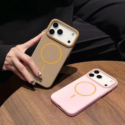 China INS Style Magnetic Attachment and Metal Button Phone Case with Shock-proof Full Protection Function  for iPhone 13 14 15 16 17 PRO Max Phone Case for sale