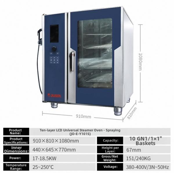 Quality LCD Version Kitchen Commercial Equipment Injection 10 Tray Combi Oven for sale